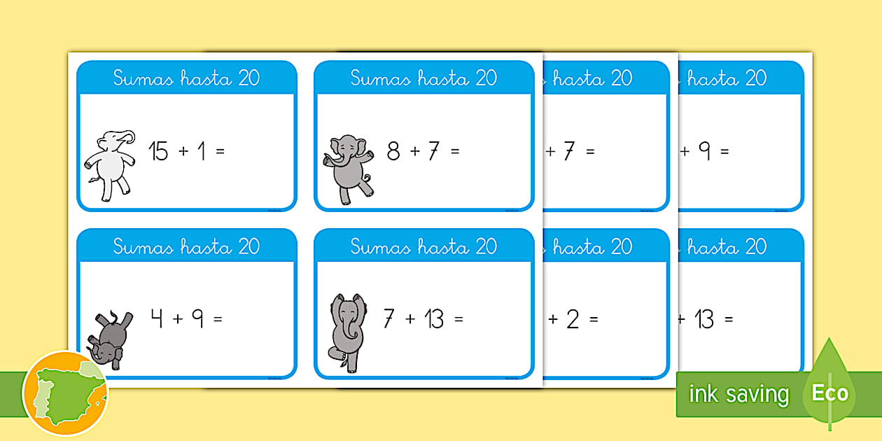 Ficha de actividad: Sumas hasta 20 - Un elefante se balanceaba