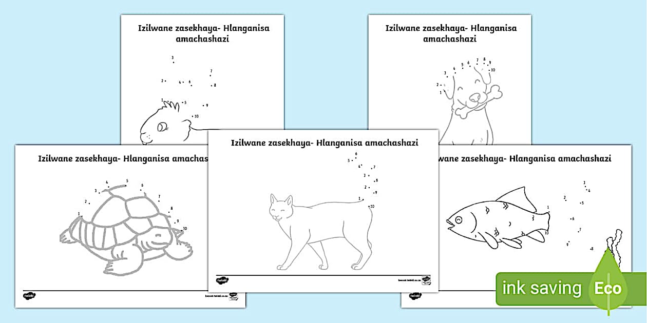 Izilwane ezifuywayo joyina amachashazi- Pets dot-to-dot isiZulu