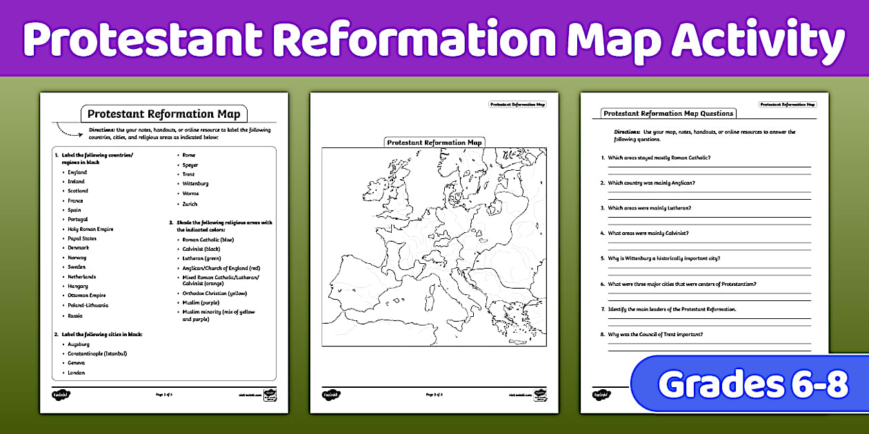 Protestant Reformation Map Activity for Students - Twinkl