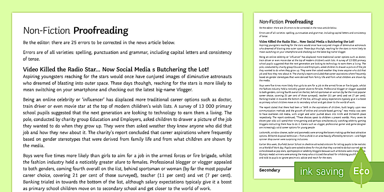 GCSE 'Video Killed the Radio Star' Proofreading Differentiated Worksheets