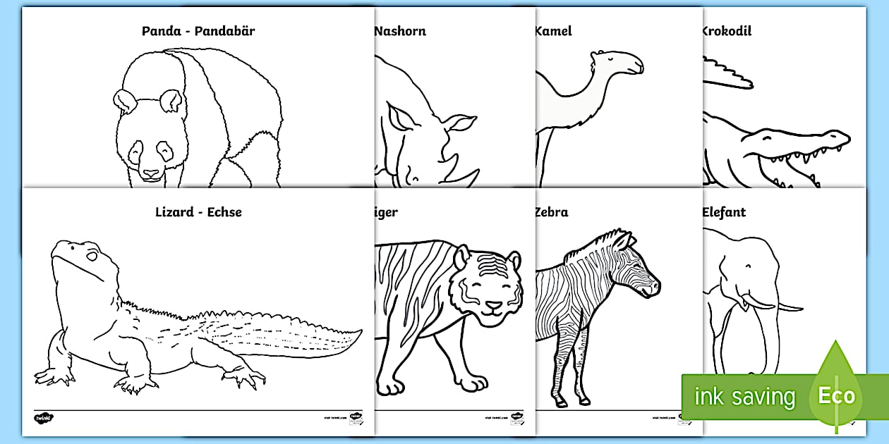 Zoo Animals Colouring Pages English/German (teacher made)