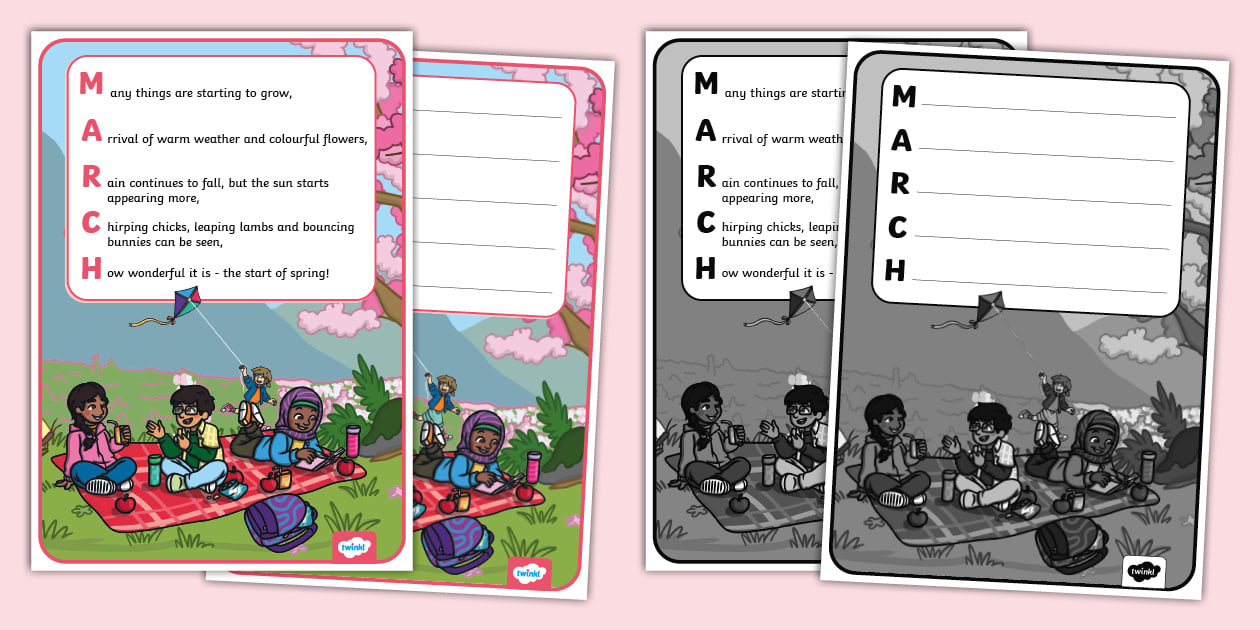 KS1 March Acrostic Poem Example (teacher made) - Twinkl