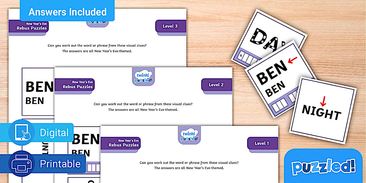 New Year's Eve Rebus Picture Puzzle - Twinkl - Kids Puzzles