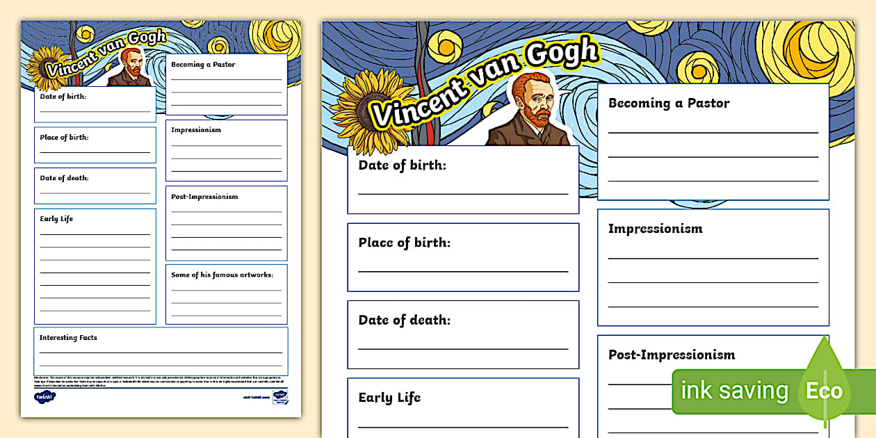 KS2 Vincent van Gogh Fact File Template (teacher made)
