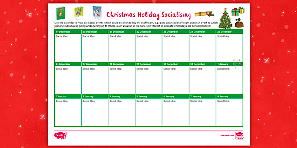 Staff Wellbeing Christmas Holiday Socialising Staff Planner