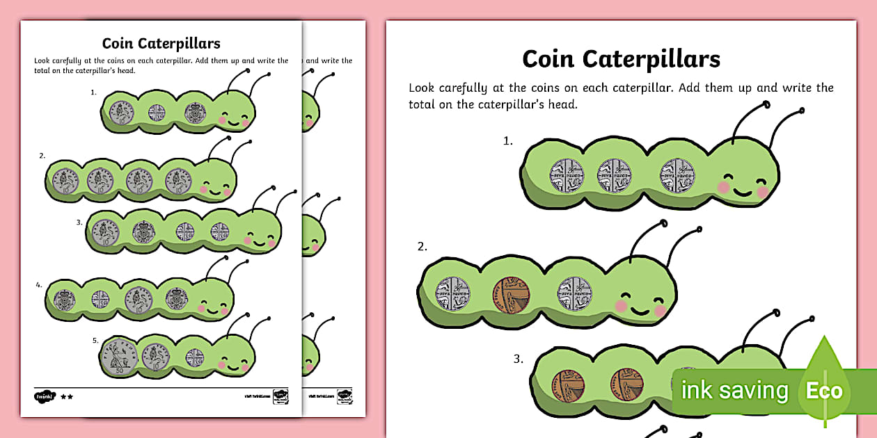 Coin Caterpillars Differentiated Worksheet / Worksheet