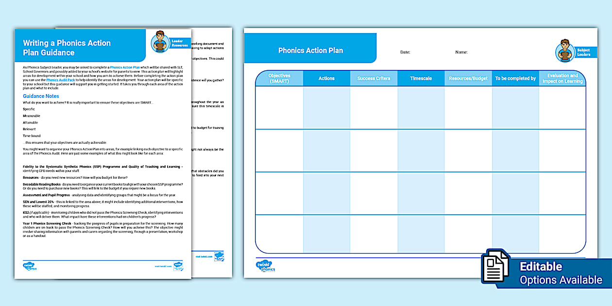 Phonics Subject Lead Action Plan Template- Primary Resources