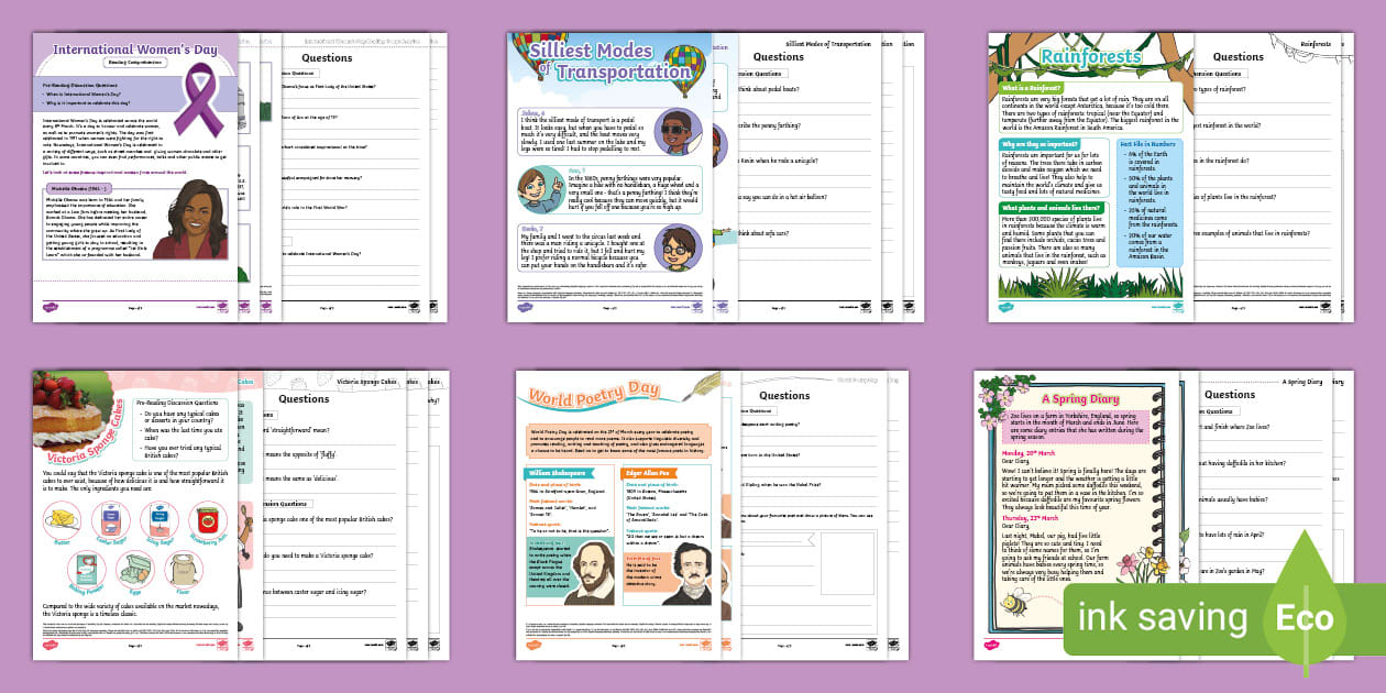 ESL March Reading Comprehension Pack for Kids (teacher made)