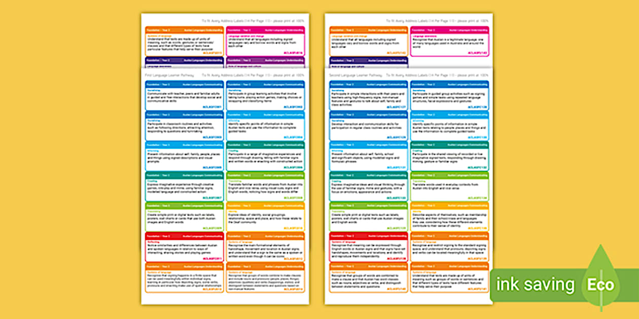 Australian Curriculum Auslan F-2 Learning Outcomes Stickers