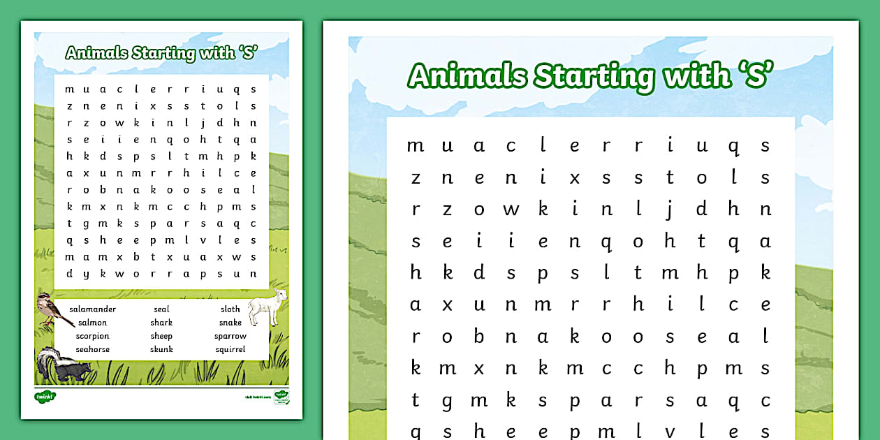 Animals Starting with Letter 'S' Word Search