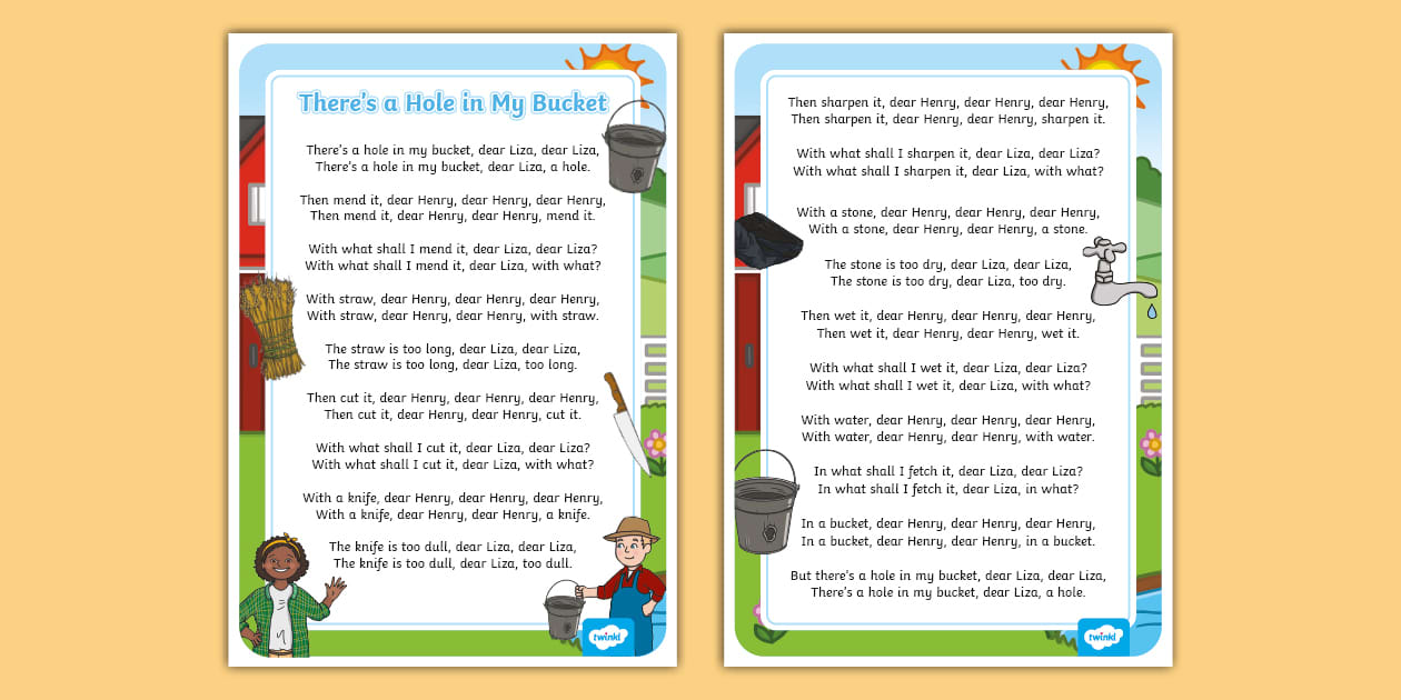 There's a Hole in My Bucket Song Display Poster | Twinkl