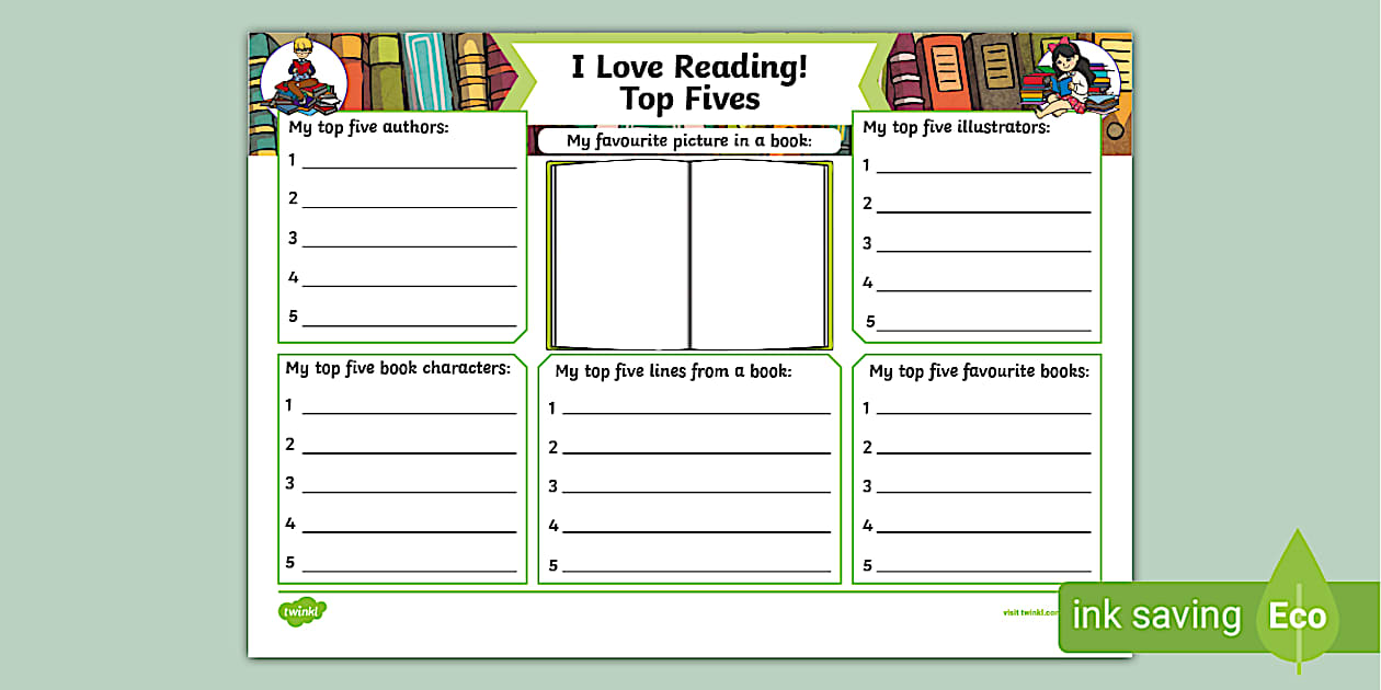 Editable I Love Reading! Top Fives Activity (teacher made)