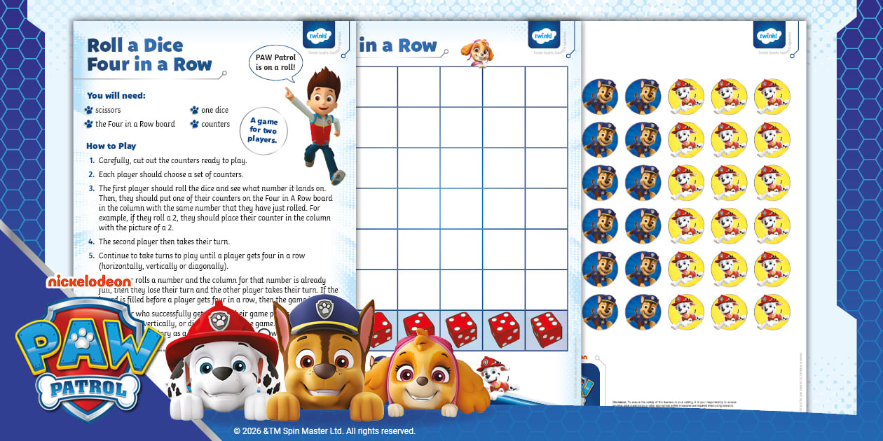 PAW Patrol on a Roll: Roll a Dice Four in a Row Game