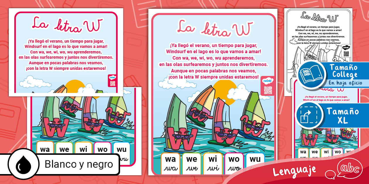 Póster | Wa We Wi Wo Wu | Familia Letra W | Sílabas