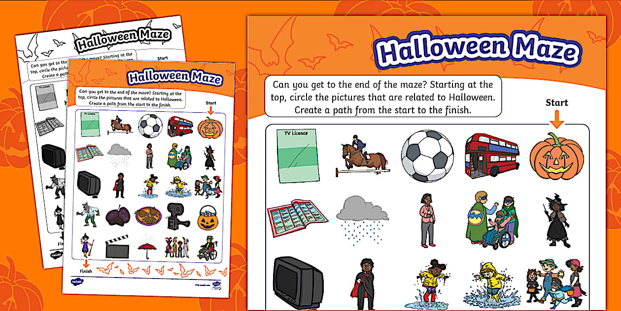 Halloween Imagery Maze Worksheet (teacher made) - Twinkl
