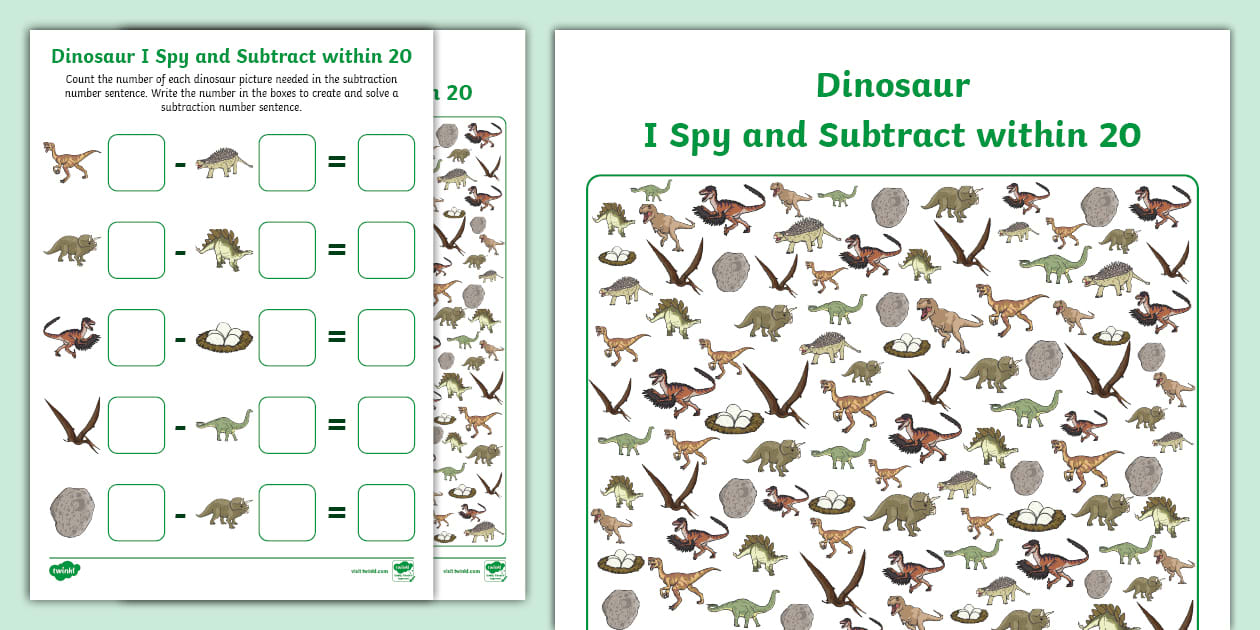 👉 Dinosaur I Spy Subtraction Within 20 Activity - Twinkl