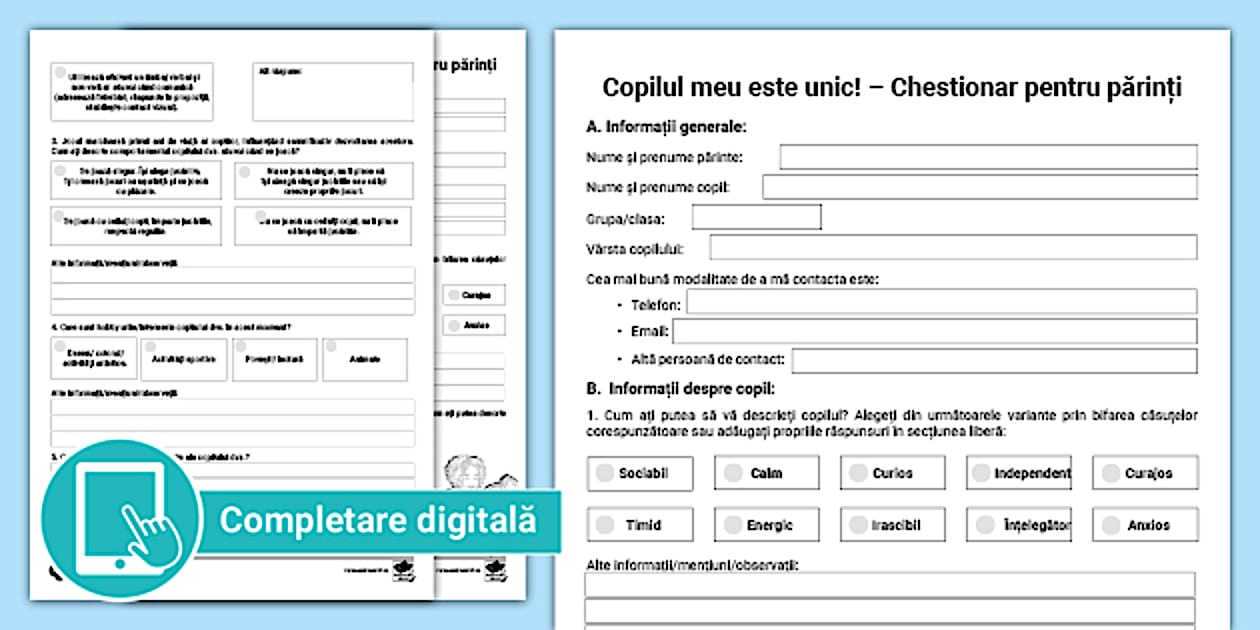 Chestionar pentru părinți – Model – România - Twinkl