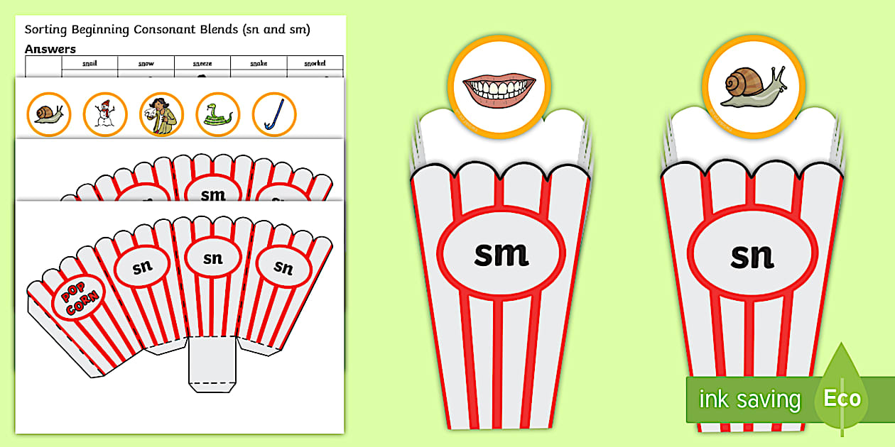 Sorting beginning consonant blends sn and sm Cut-Outs
