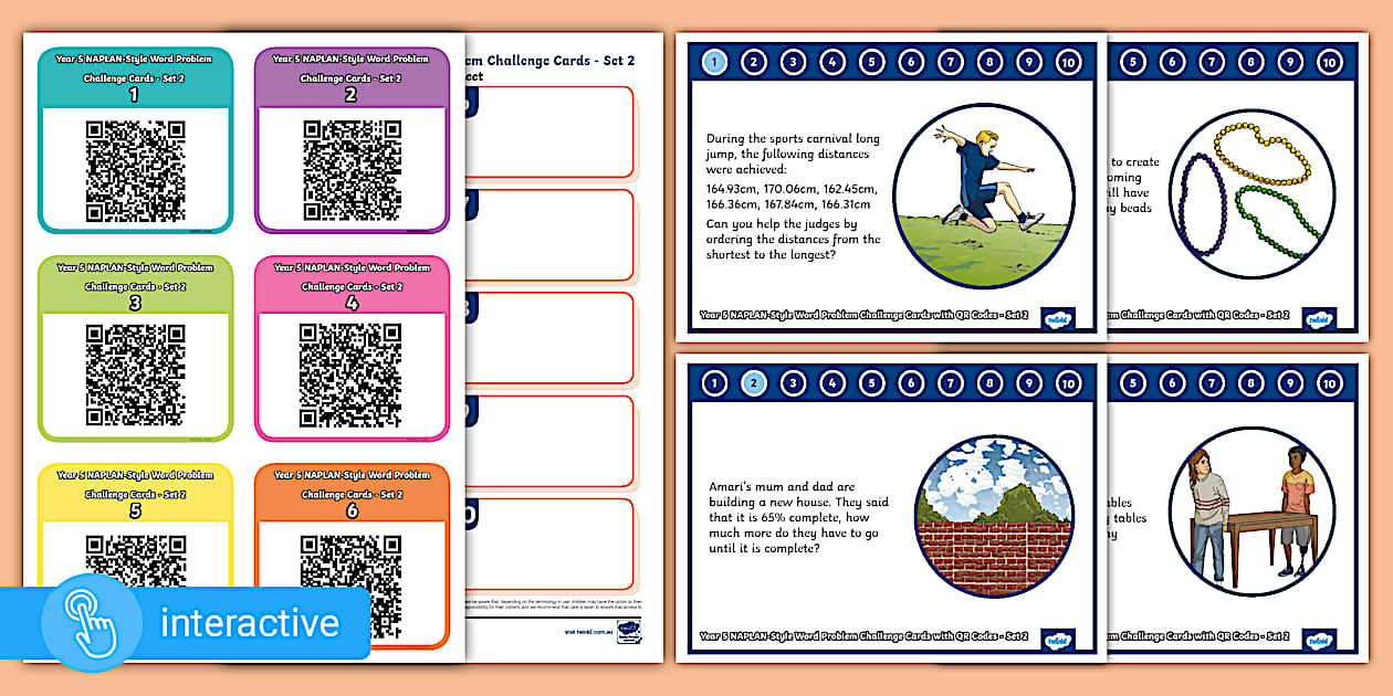 Year 5 NAPLAN-Style Word Problem Cards with QR Codes - Set 2