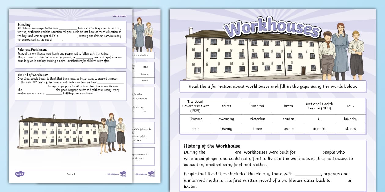 * NEW * KS1 Workhouses Cloze Procedure Differentiated Worksheet