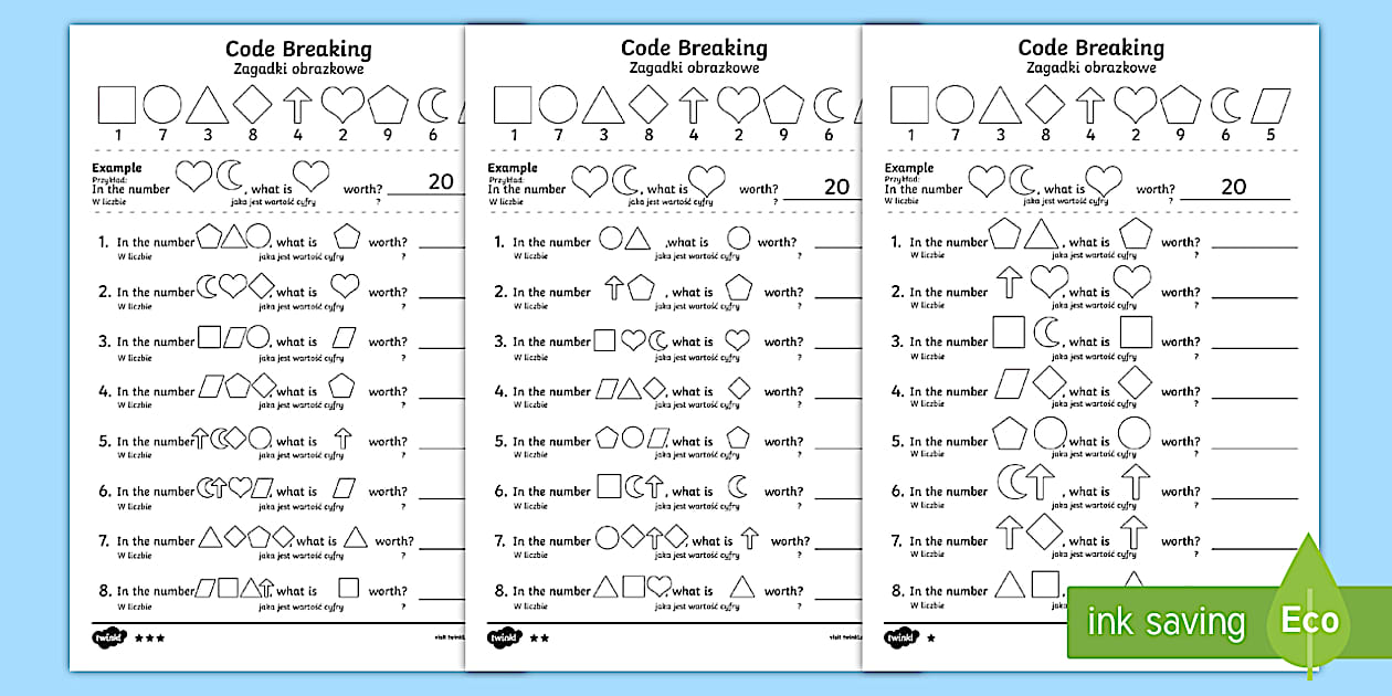 Place Value Code Breaking Worksheet / Worksheets Polish/English