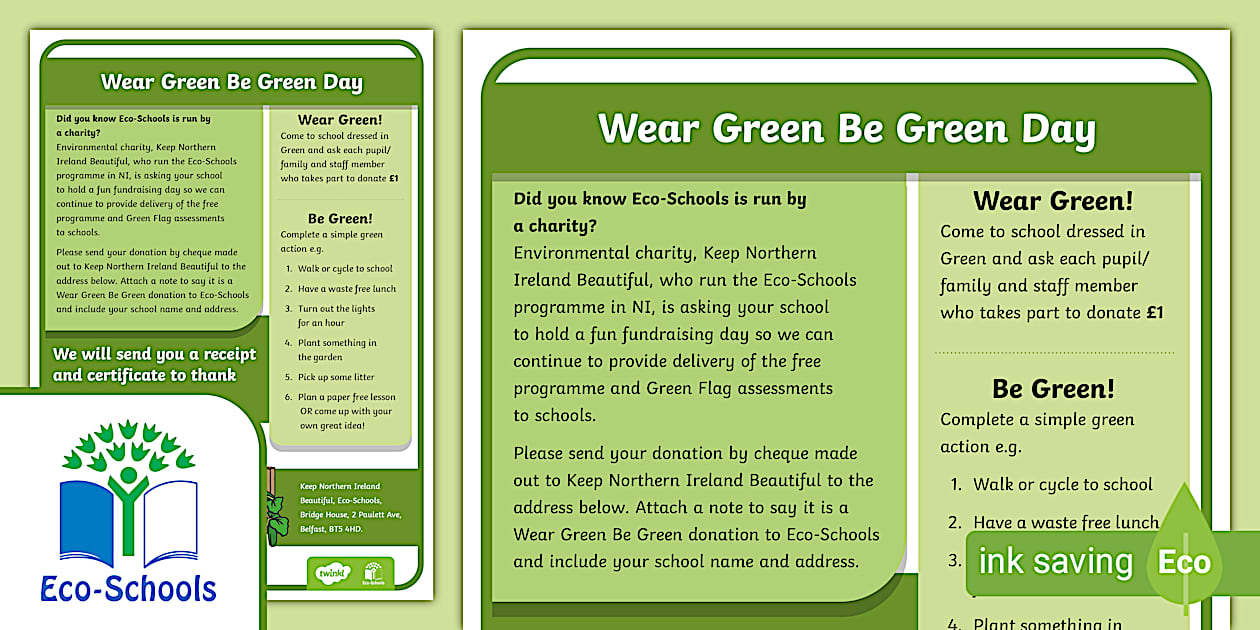 FREE! - Eco-Schools NI: Wear Green Be Green Day - Twinkl