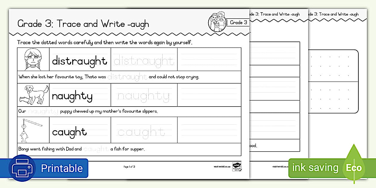 Grade 3 Phonics Trace and Write -augh (teacher made)