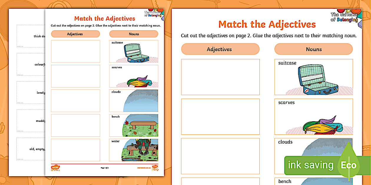 The Suitcase of Belonging - Match the Adjectives Activity