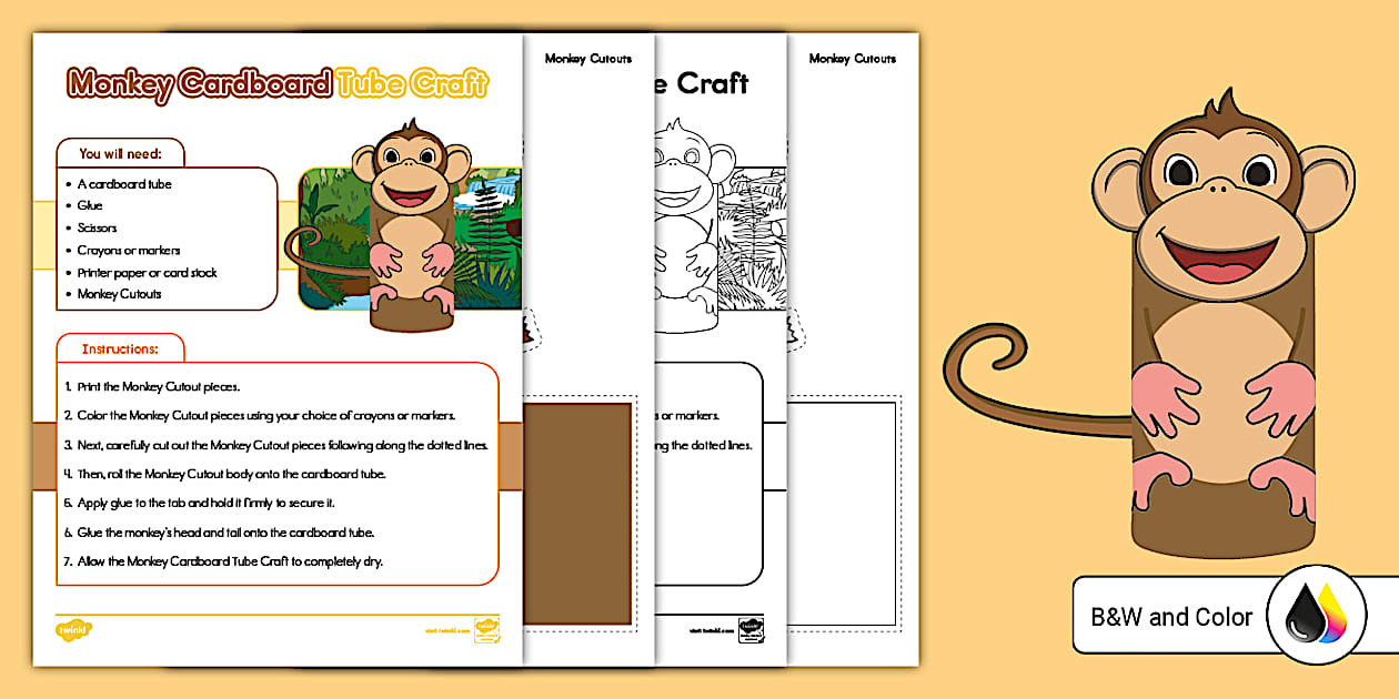 Monkey Cardboard Tube Craft (teacher made) - Twinkl