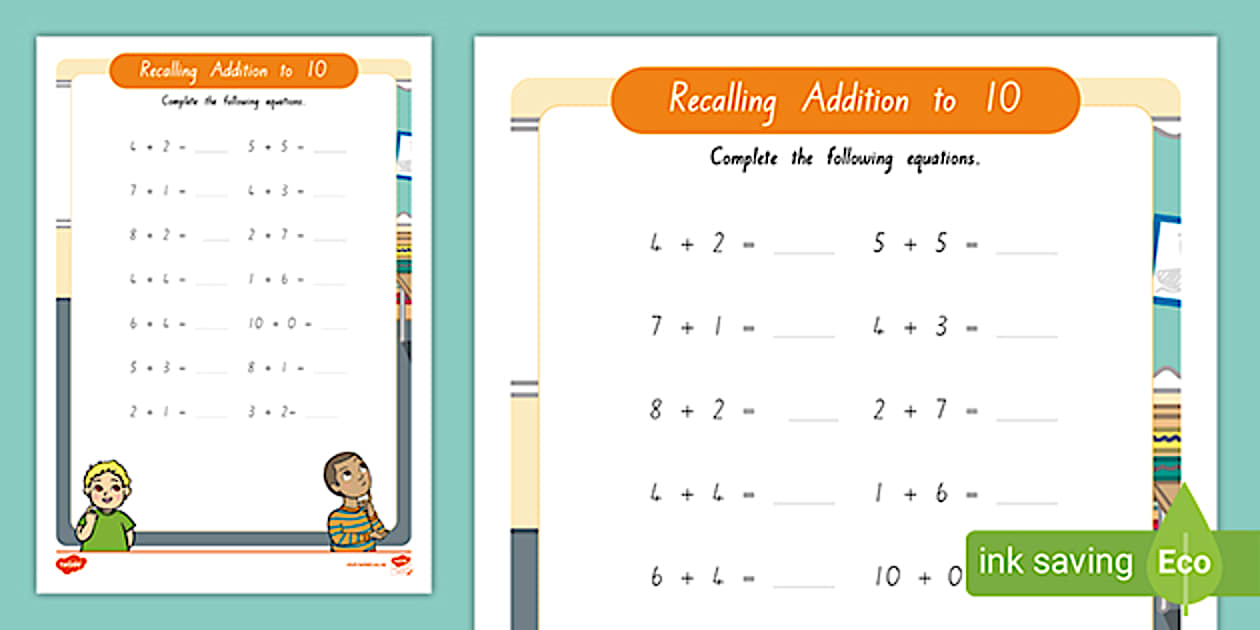 Stage 4 Recalling Addition to 10 (teacher made) - Twinkl