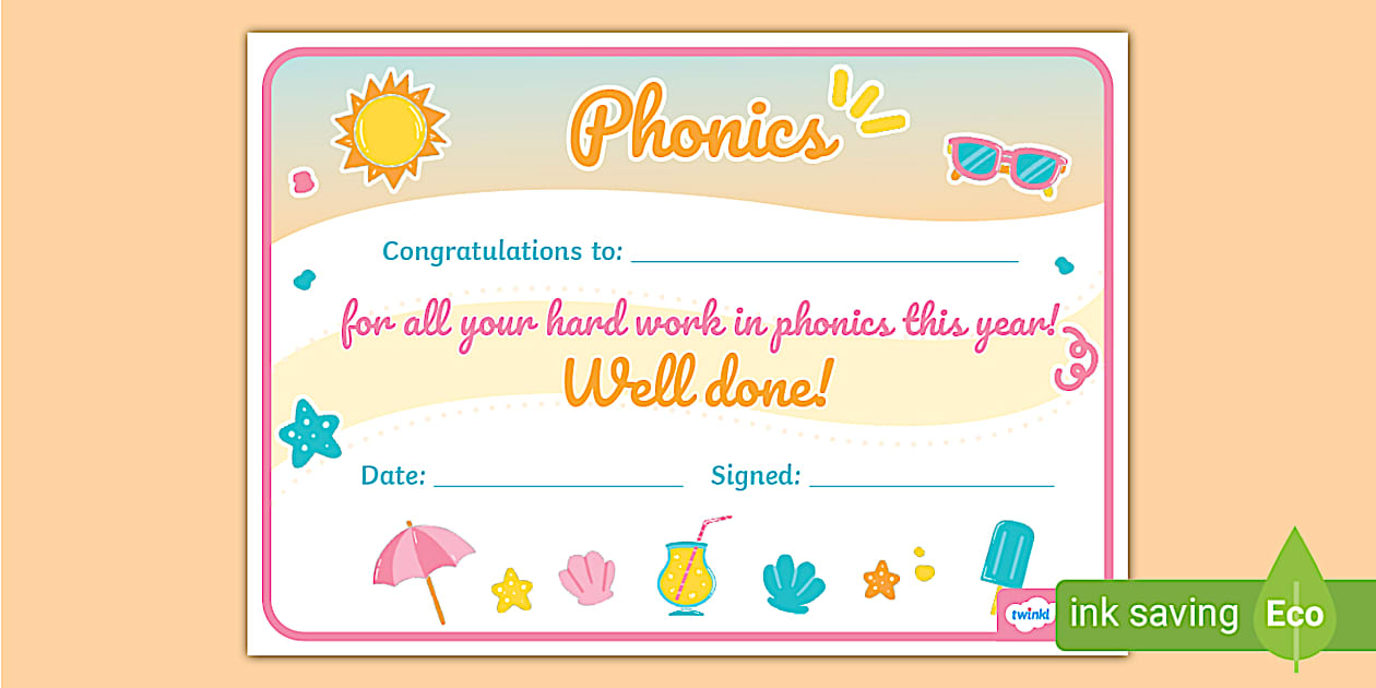 Summer Vibes Phonics Screening Certificate (teacher made)