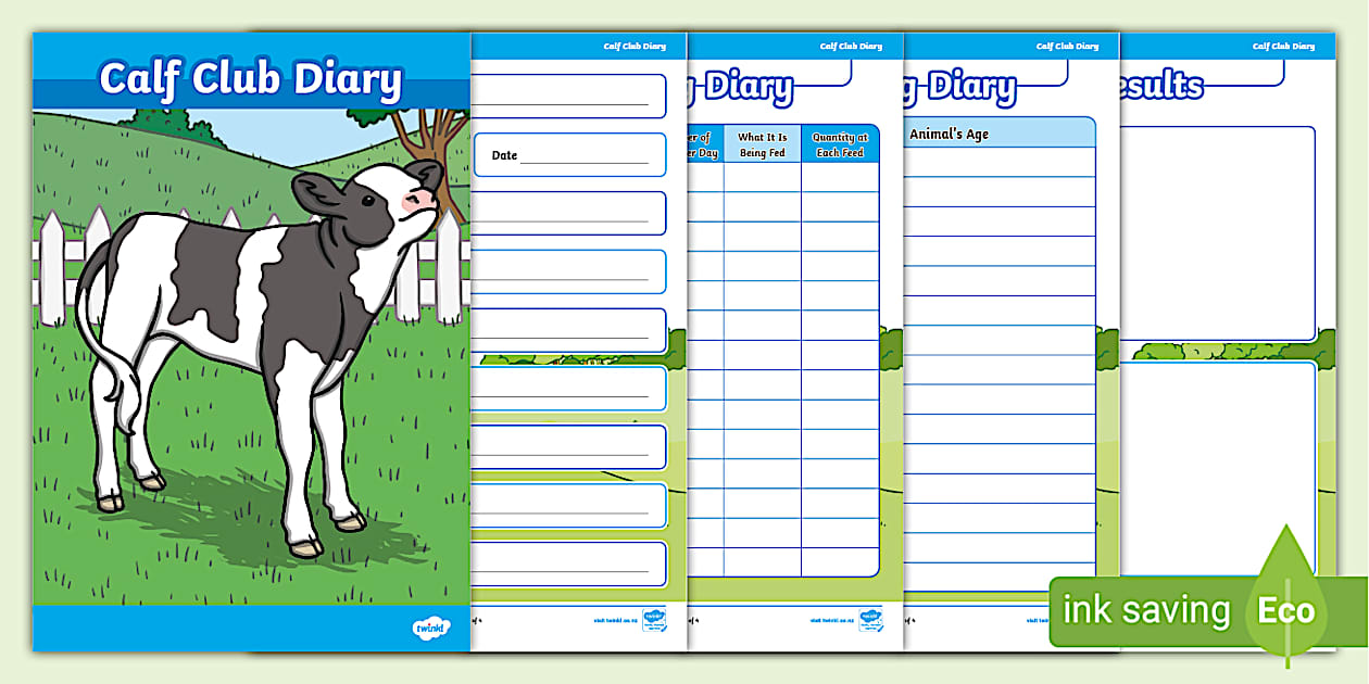 Black and White Calf Club Diary Activity Booklet - Twinkl