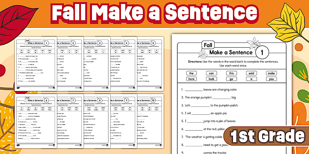 First Grade Fall Make a Sentence Writing Worksheets
