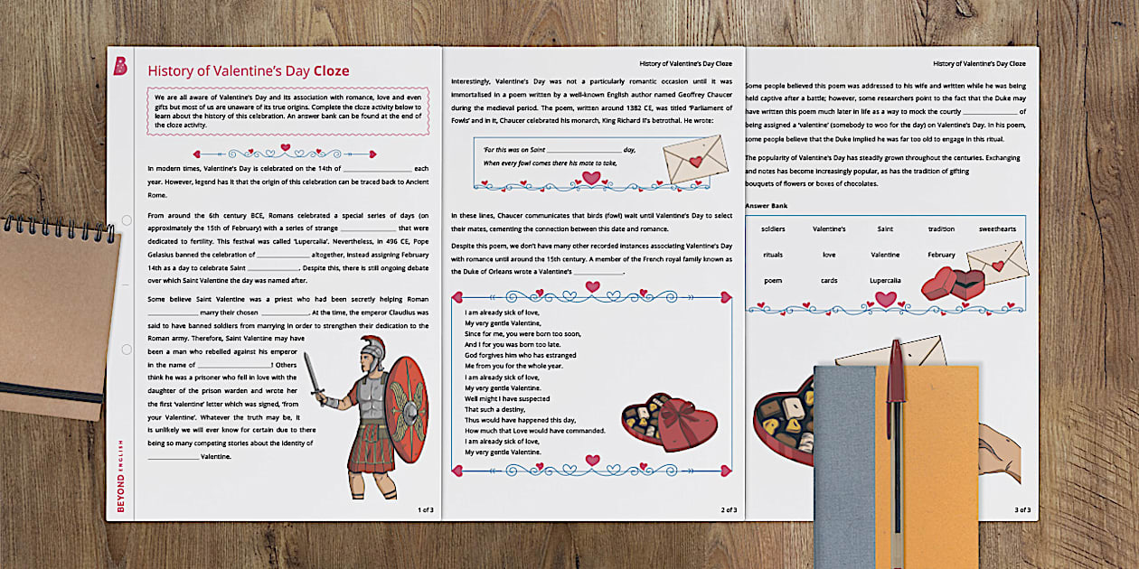 History of Valentine's Day Cloze (Teacher-Made) - Twinkl