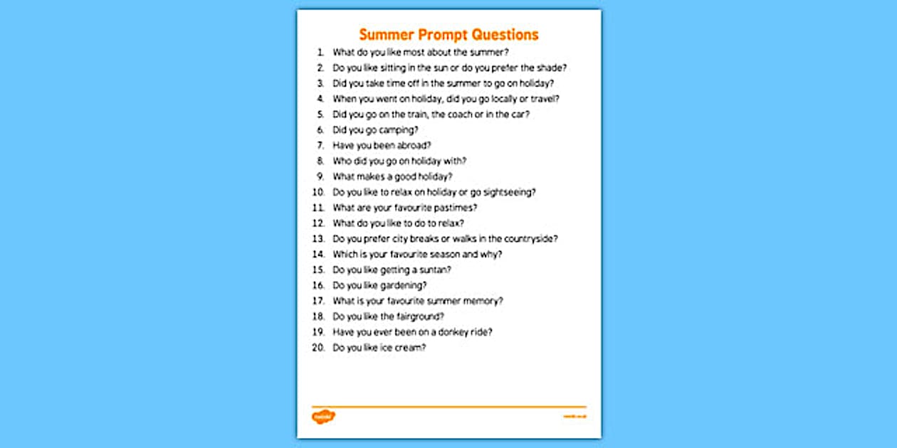 Black and White Care Home Summer Discussion Prompt Questions