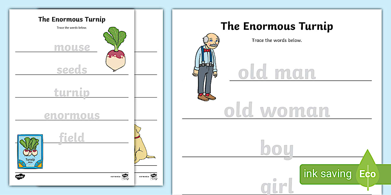 The Enormous Turnip Trace the Words Worksheet (teacher made)