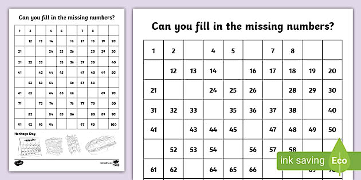 Heritage Day South Africa Missing Numbers 100 Square