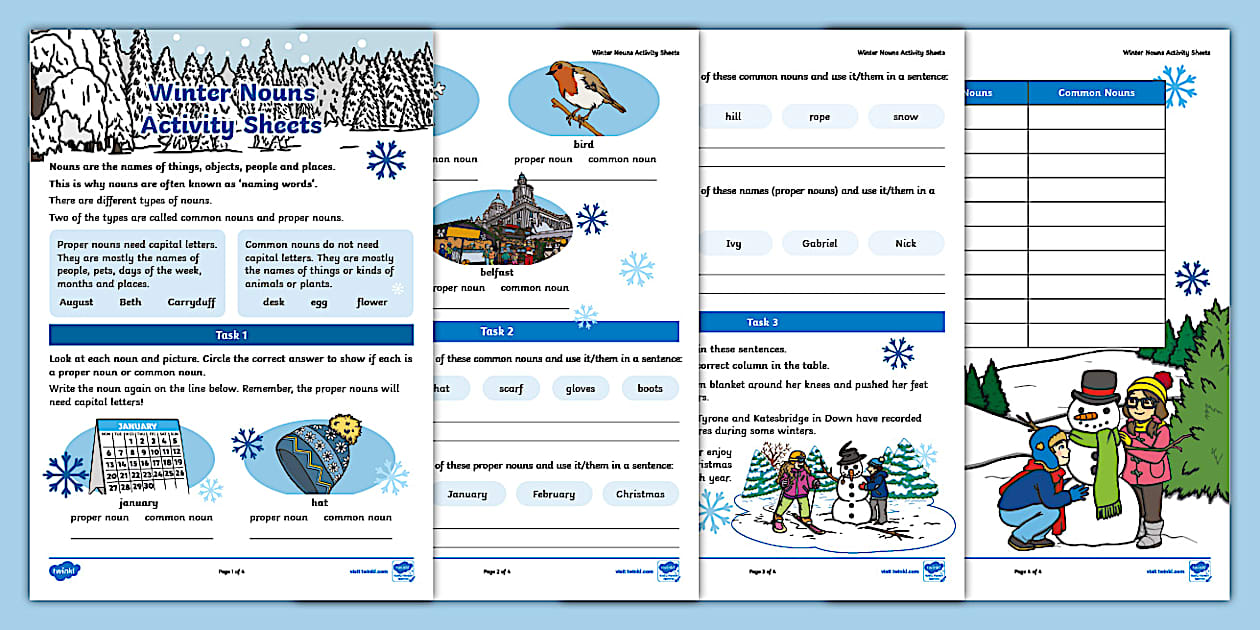 Winter Nouns Activity Sheets (professor feito) - Twinkl