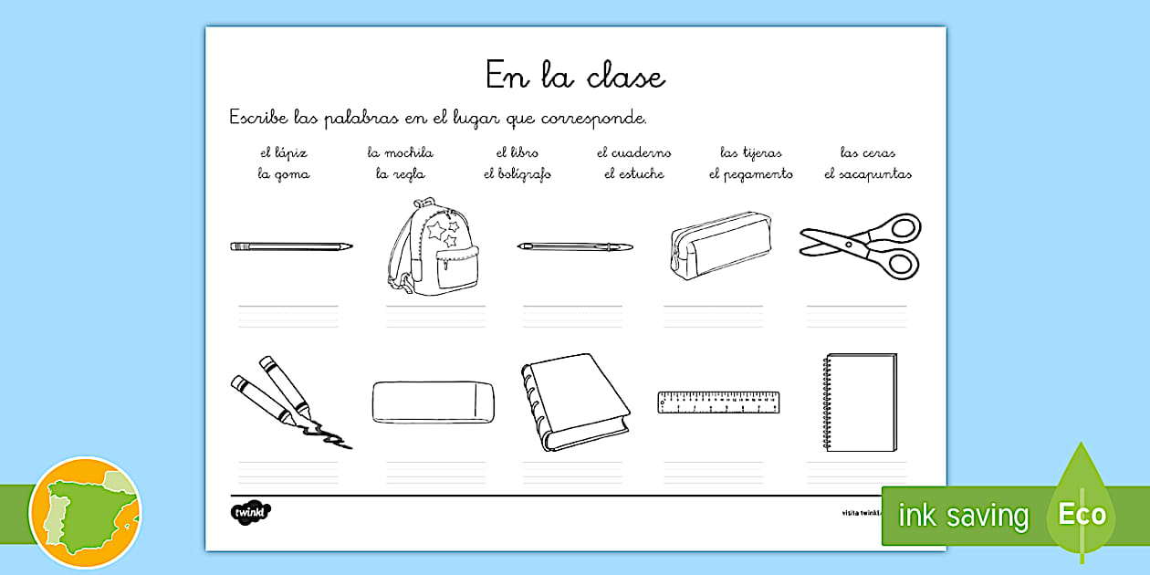 Ficha de actividad: Vocabulario de la clase - Twinkl