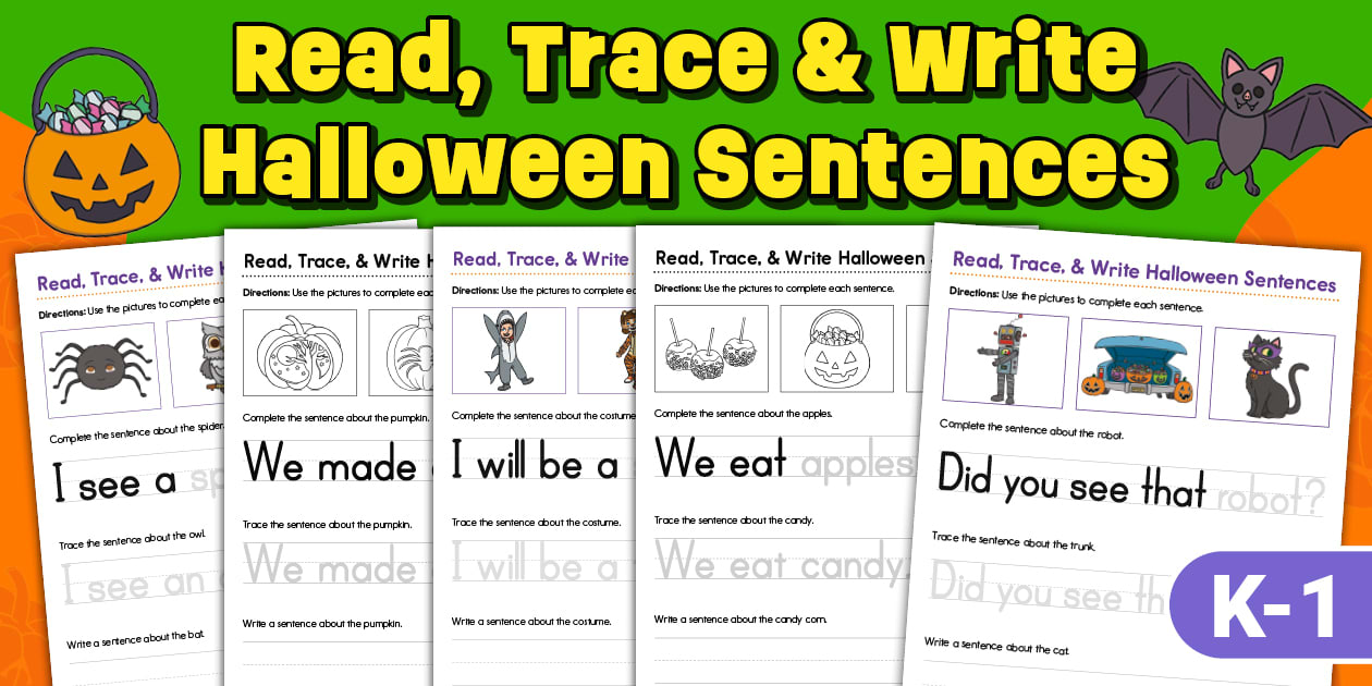 Read, Trace, and Write Halloween Sentences for K-1st Grade