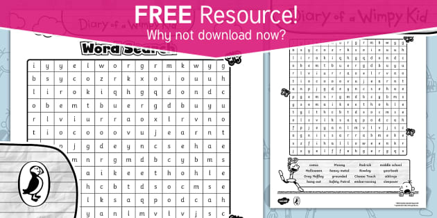 FREE Diary of a Wimpy Kid Word Search (teacher made)