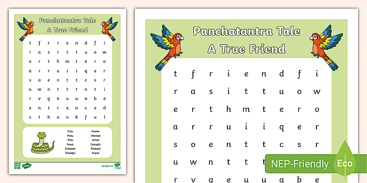 Panchatantra Tale- A True Friend Word Search - Twinkl