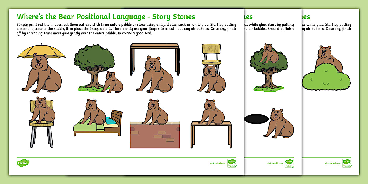 Bear Positional Language Story Stones Image Cut-Outs