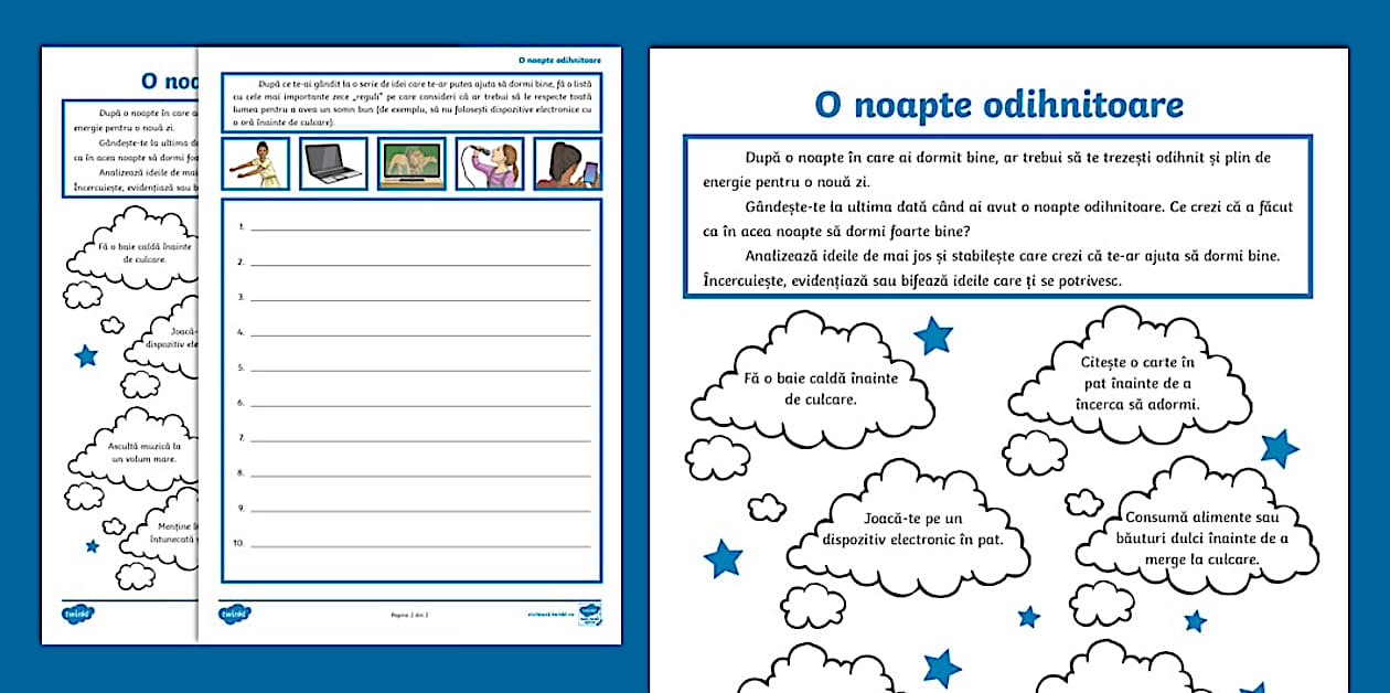O noapte odihnitoare – Fișă de activitate
