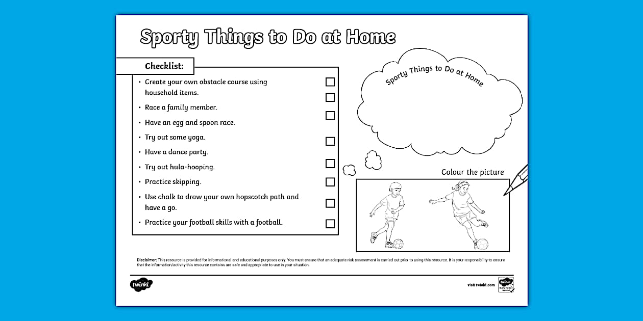 Sporty Things to Do at Home Checklist Activity - Twinkl