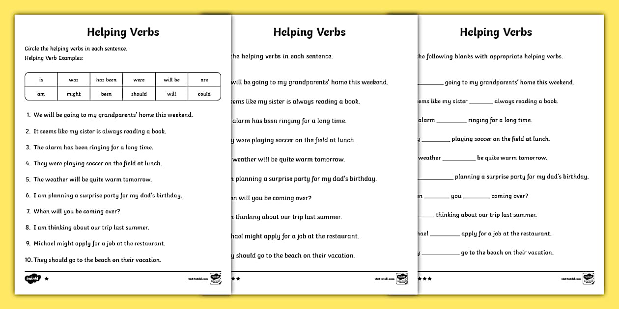Helping Verbs Differentiated Worksheet | Twinkl USA - Twinkl