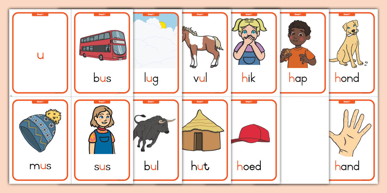 Graad 1 Klanke Flitskaarte u, h (Teacher-Made) - Twinkl