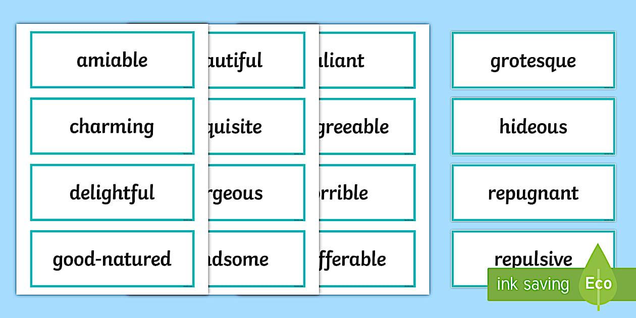 Cursive Character Description Word Cards - Twinkl