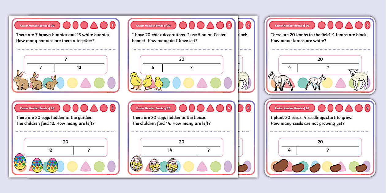 Easter Number Bonds to 20 Challenge Cards - KS1 - Twinkl