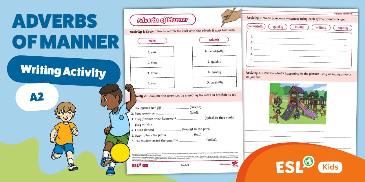 ESL Adverbs of Manner Practice Sheet {Kids}